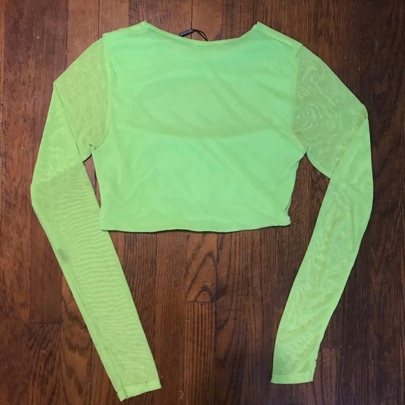 PrettyLittleThing | Tops | Neon Green Mesh Long Sleeve Crop Top | Poshmark